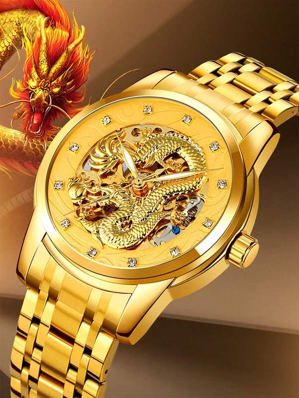 Men Chinese Dragon Pattern Dial Mechanical Watch | SHEIN USA