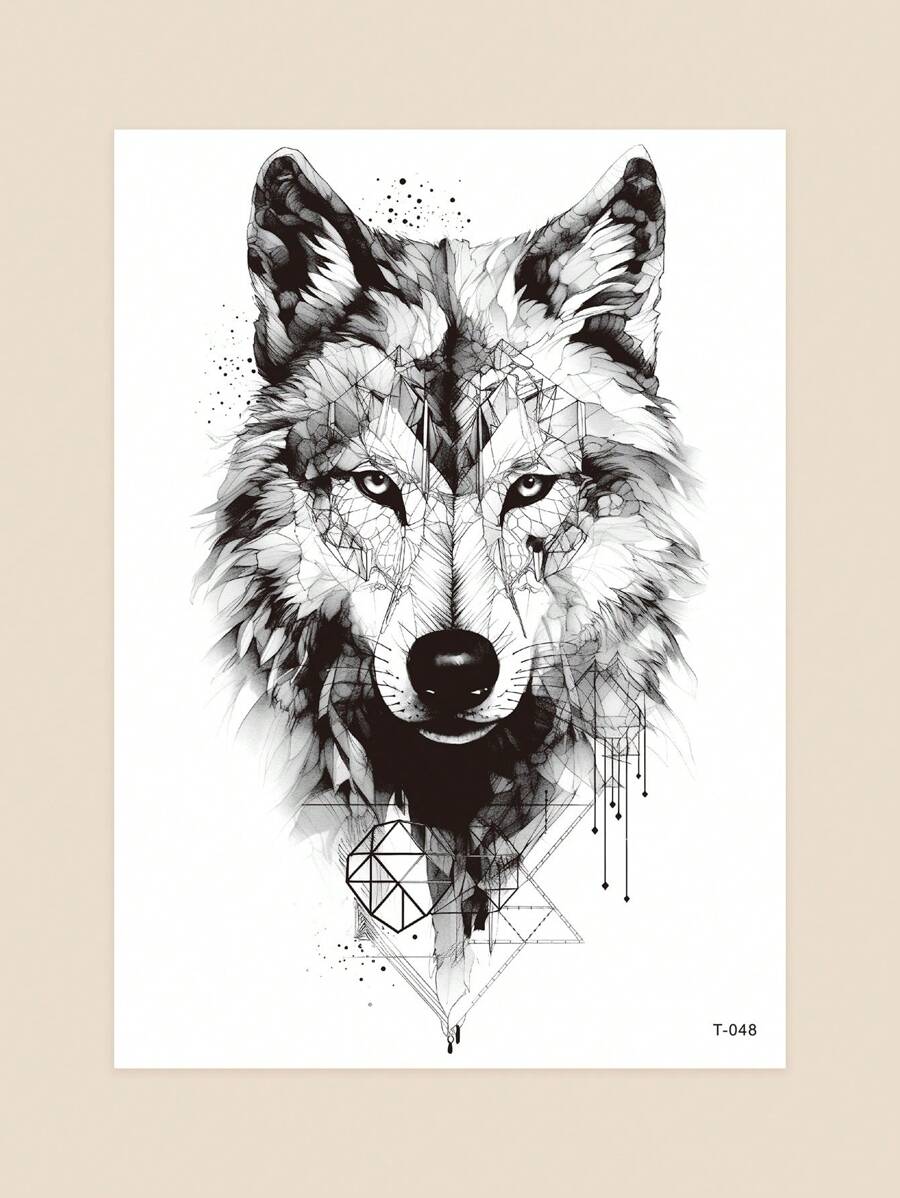 1pc Black & White Wolf Tattoo Sticker, Temporary Tattoo Stickers ...