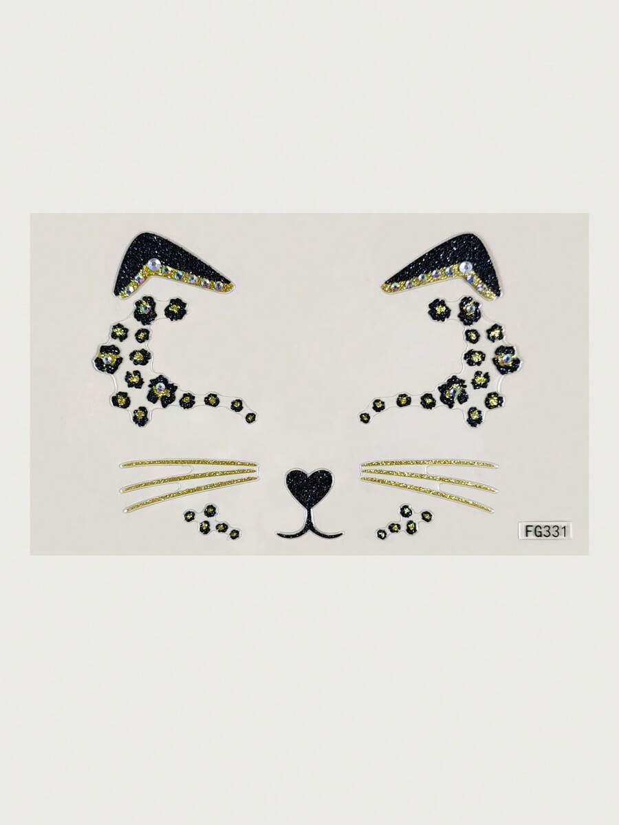 1pc Cute Sparkly Diamante Cat Design Diy Face Sticker | SHEIN USA