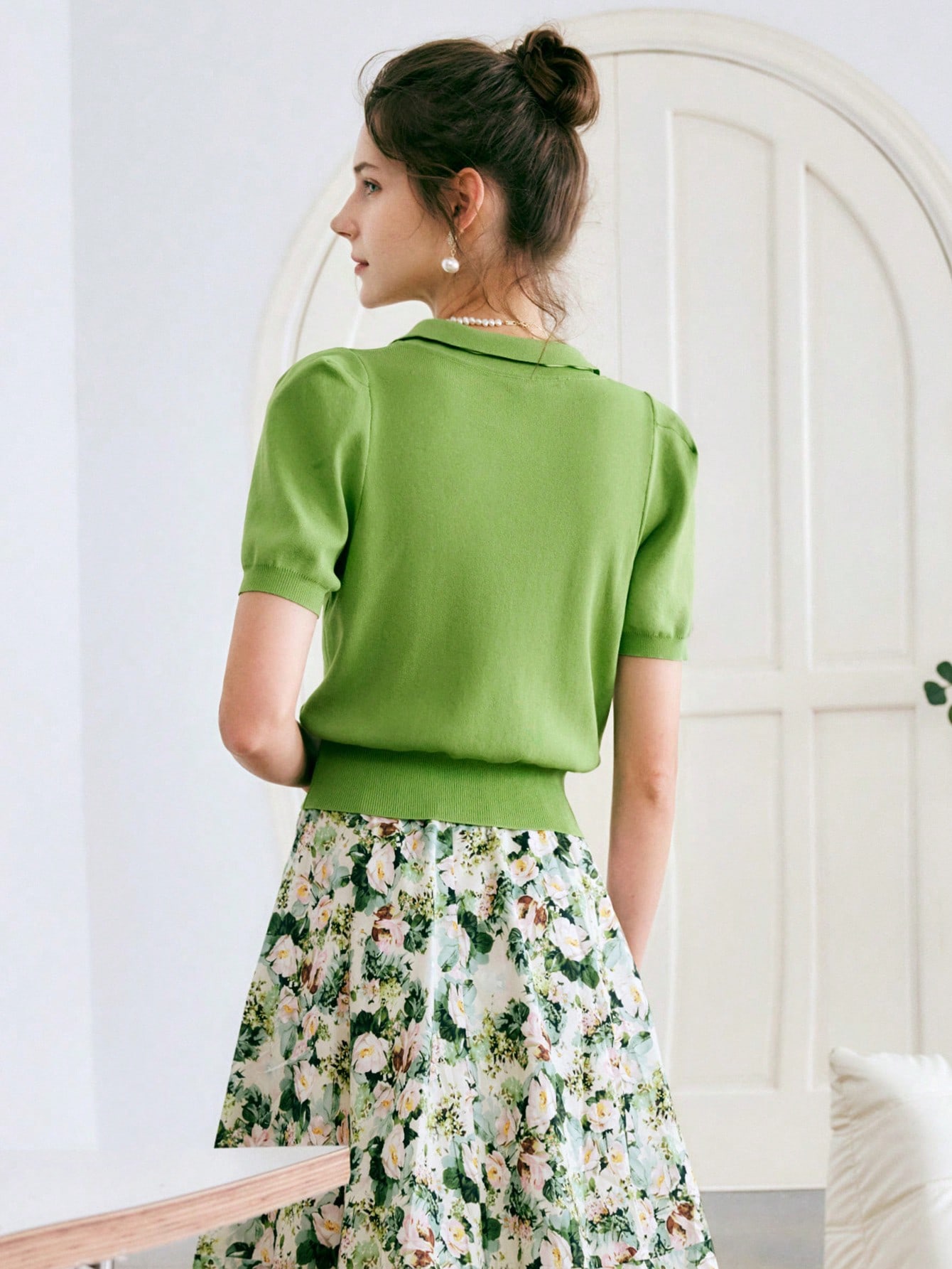 Tie Front Puff Sleeve Knit Top Shein Usa