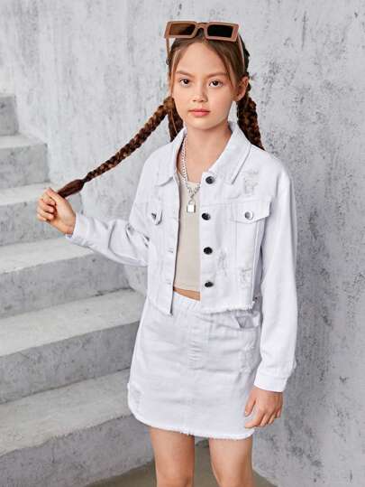 Tween Girls Denim Two-piece Outfits | Fashion Tween Girls Denim Two ...