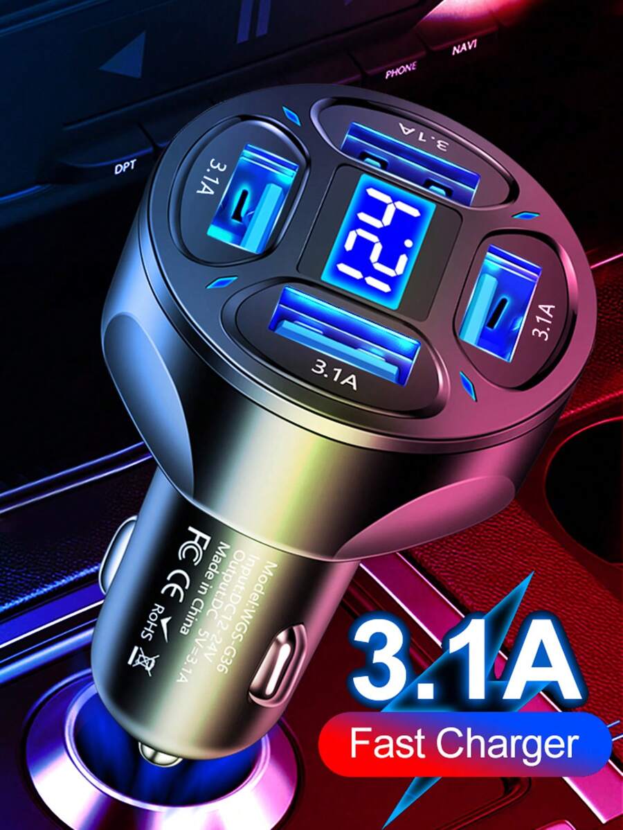 3.1A 4 USB Port LED Display Car Fast Charger | SHEIN USA