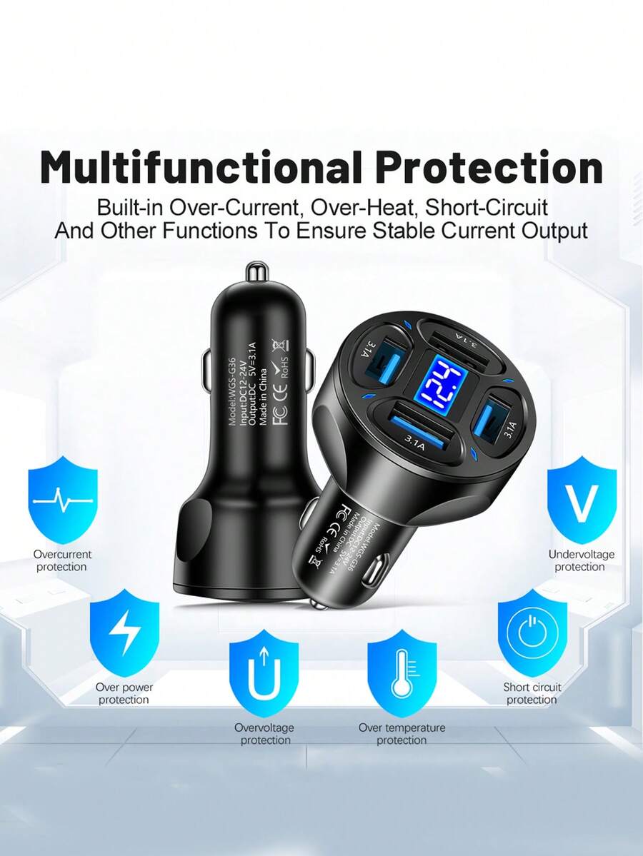 3.1A 4 USB Port LED Display Car Fast Charger | SHEIN USA