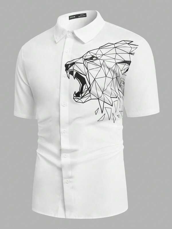 Manfinity LEGND Men Cotton Geo Animal Print Shirt | SHEIN UK