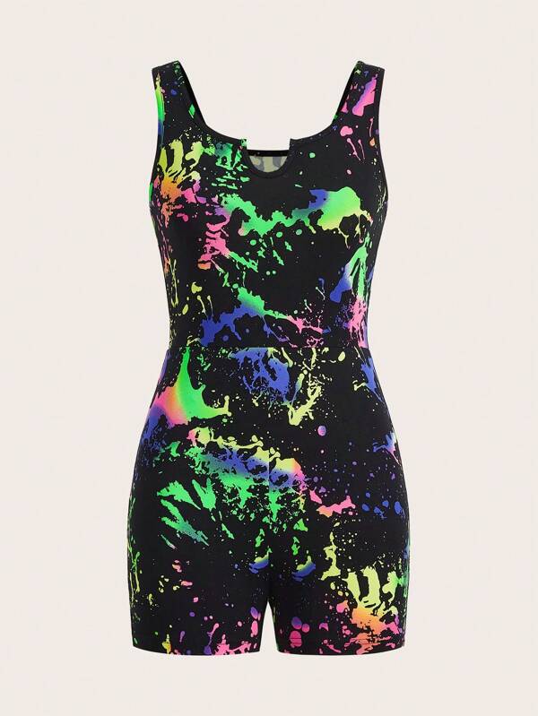 Shein Coolane Mono Unitard Con Estampado De Tinte De Salpicadura De