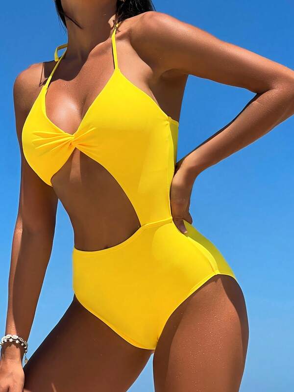 Shein Swim Vcay Cut Out Twist Front Halter One Piece Swimsuit Shein Usa