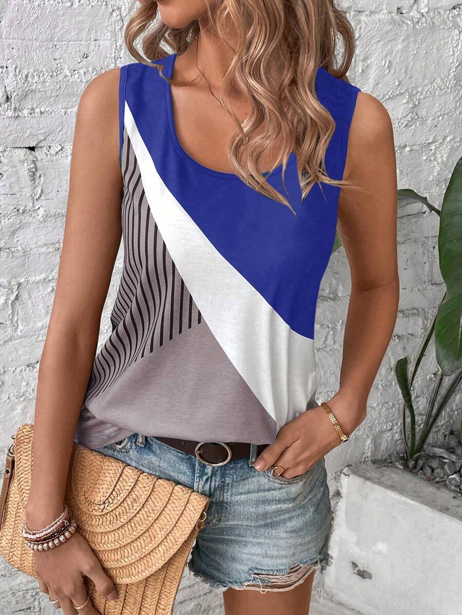 Striped Print Colorblock Tank Top | SHEIN USA