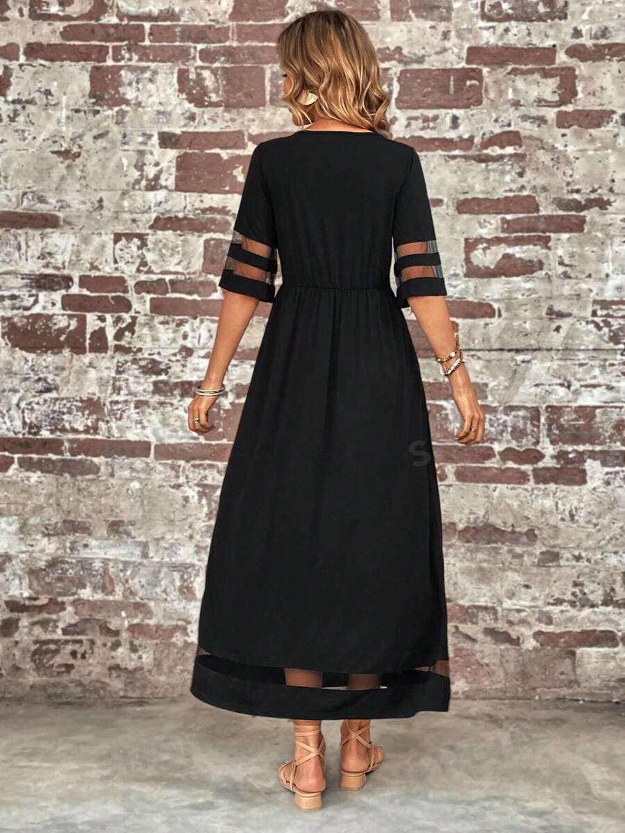 SHEIN LUNE Contrast Mesh Insert Dress | SHEIN UK