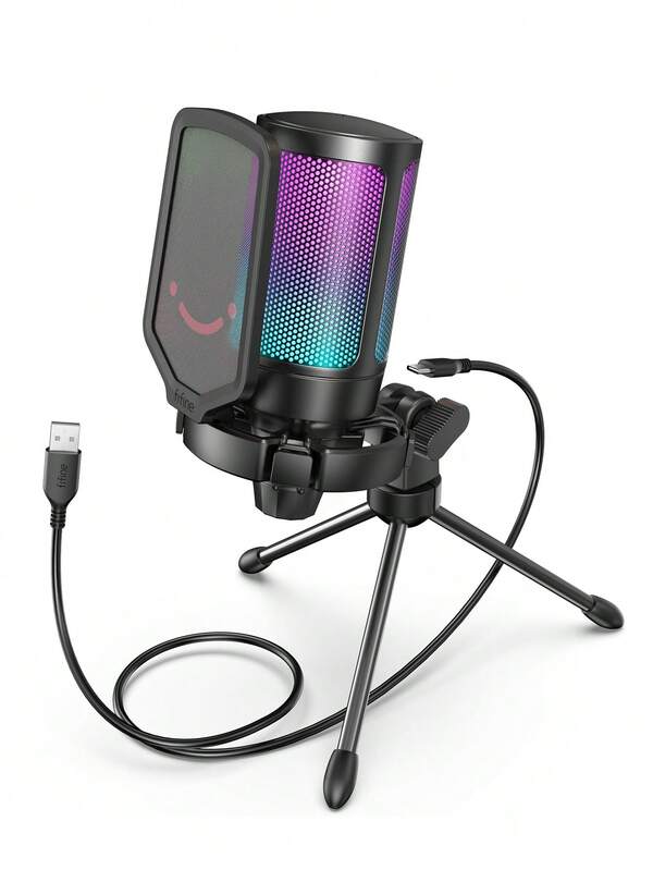 Gaming USB Microphone, Condenser Mic With Quick Mute, RGB Indicator ...
