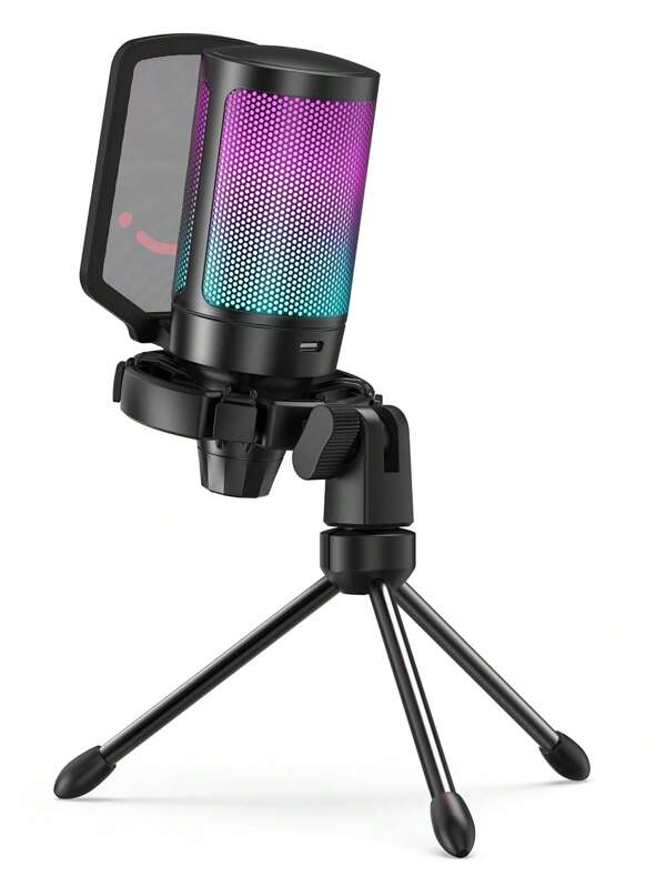 Gaming USB Microphone, Condenser Mic With Quick Mute, RGB Indicator, Tripod Stand, Pop Filter ...