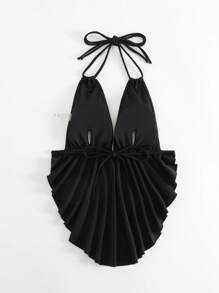 Solid Halter Neck Backless Tankini Top | SHEIN USA