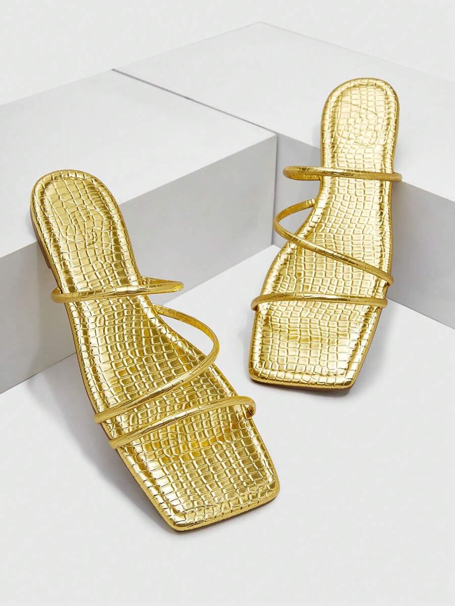 CUCCOO SZL Woman Shoes Crocodile Embossed Slides, Glamorous Artificial ...