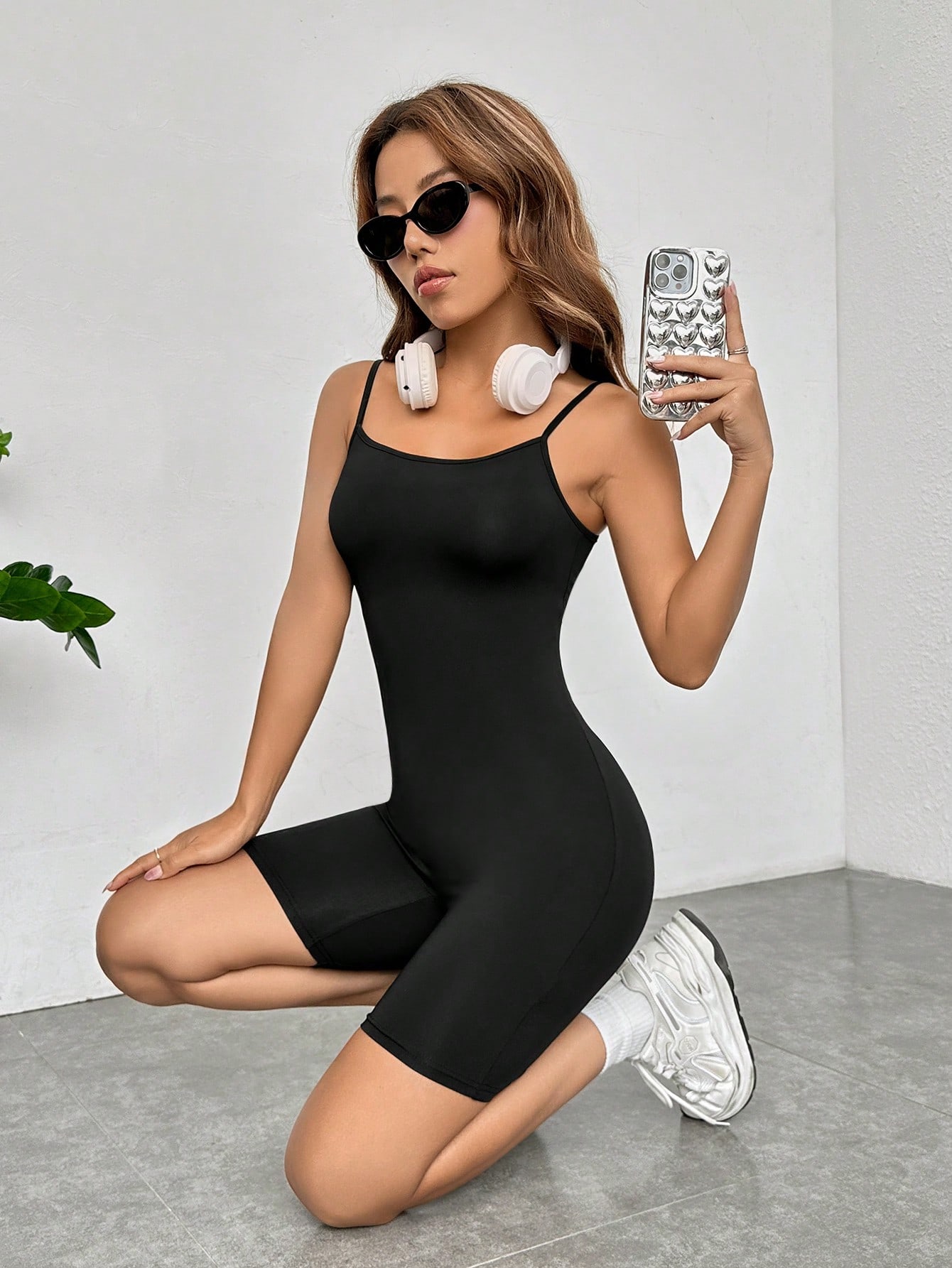 Shein Ezwear Solid Cami Unitard Romper Shein Usa