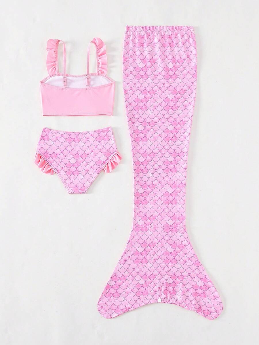 Young Girl Fish Scales Frill Trim Mermaid Tail Set | SHEIN USA