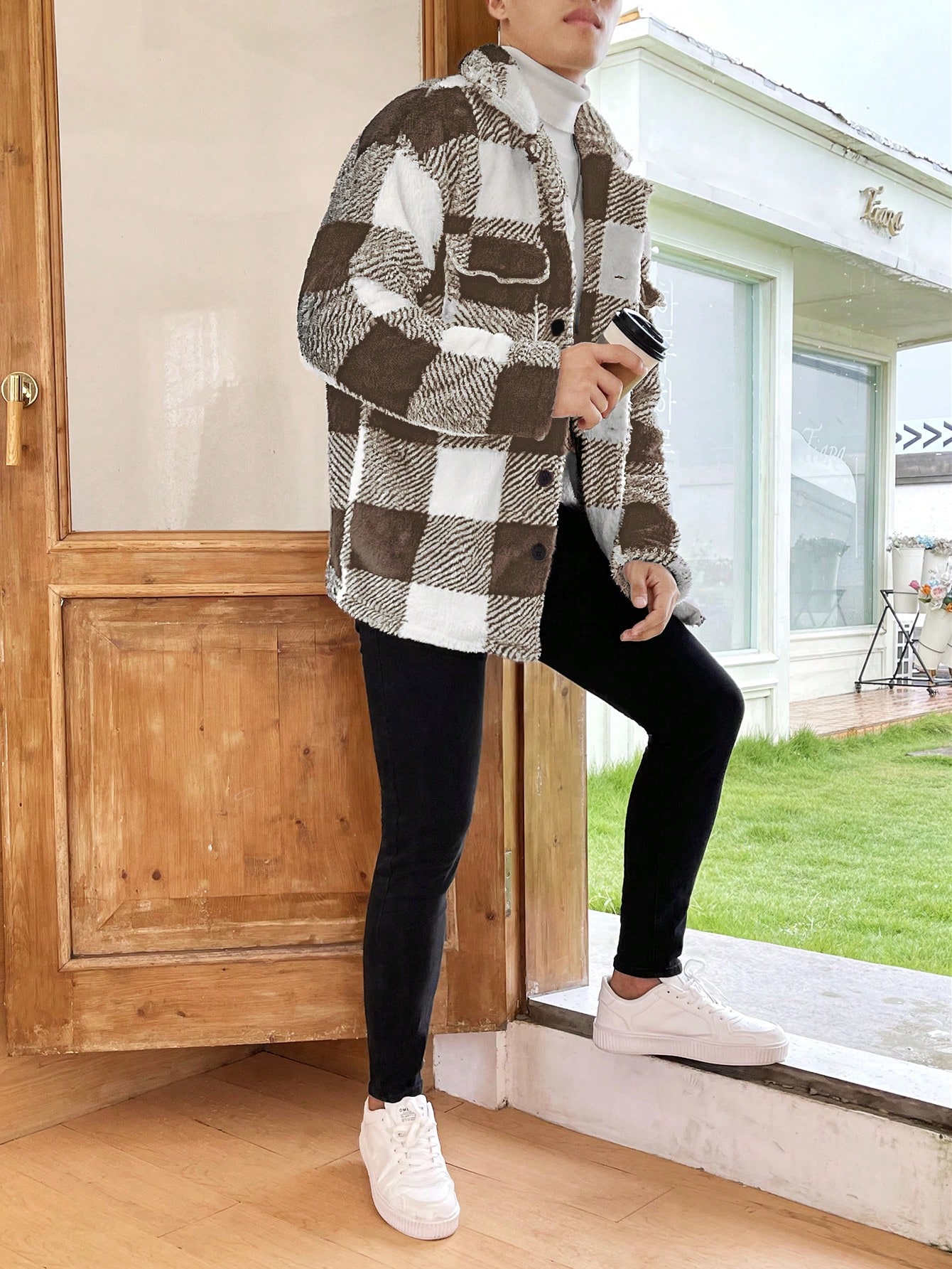 Manfinity Homme Loose Fit Mens Buffalo Plaid Pattern Drop Shoulder