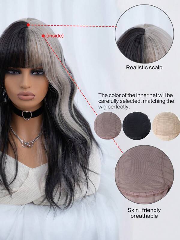 1-piece synthetic heat-resistant curly hair with bangs wig color ...