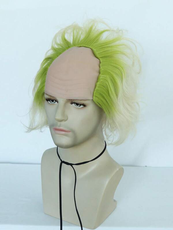 Short Fluffy Wavy Clown Wig Receding Hairline Old Man Bald Wig & 1pc ...