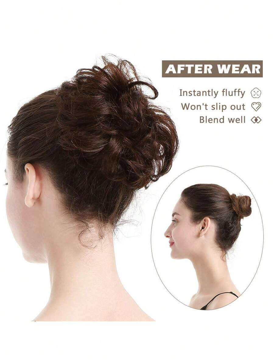 Messy Bun Hair Piece, Messy Hair Bun Scrunchie For Women Curly Wavy Jet ...