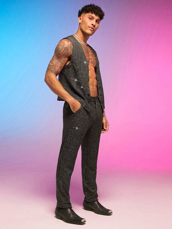 Manfinity Fever City Men Glitter Waistcoat & Trousers Set | SHEIN UK