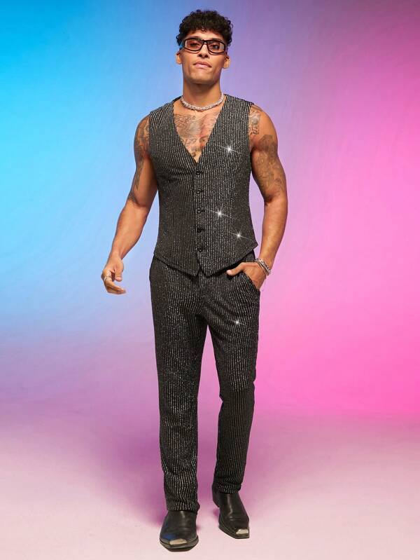 Manfinity Fever City Men Glitter Waistcoat & Trousers Set | SHEIN UK