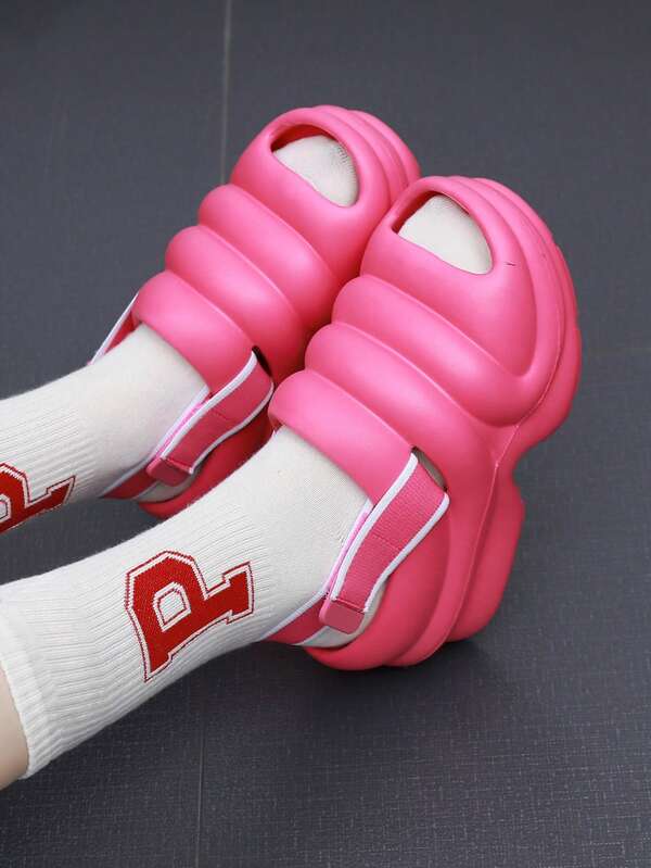 Women Textured EVA Slides, Funky Hook-and-loop Fastener Design ...