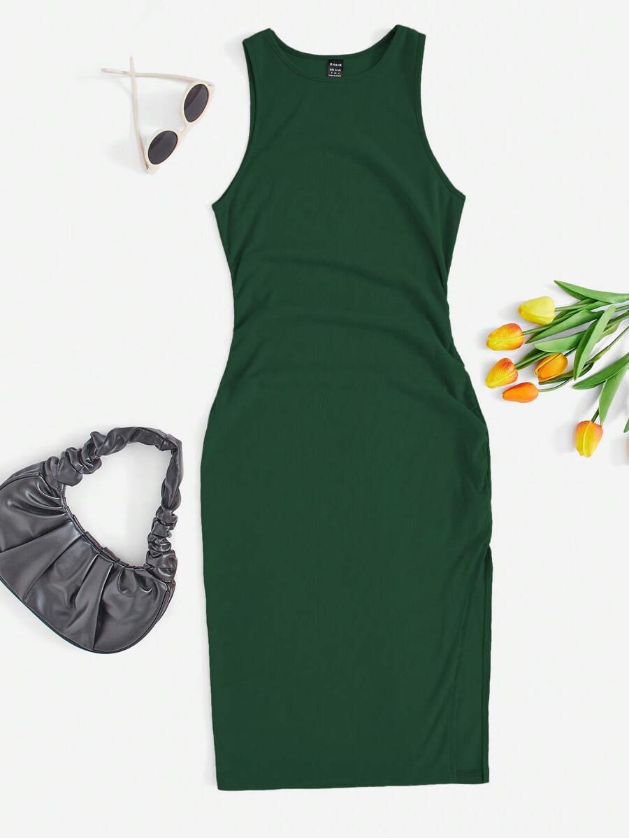 SHEIN EZwear Solid Ribbed Knit Tank Dress | SHEIN USA