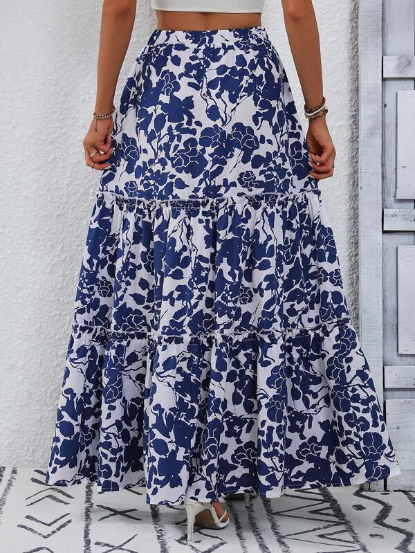 SHEIN LUNE Floral Print Ruffle Hem Skirt | SHEIN USA