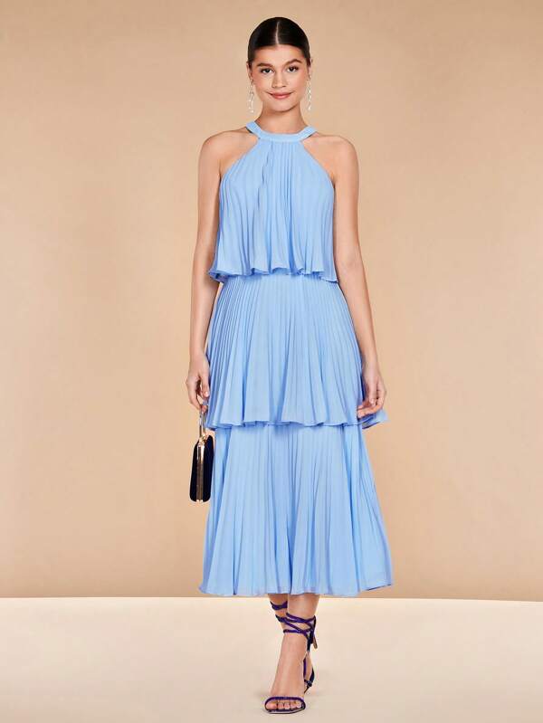 Shein Belle Solid Pleated Halter Neck Bridesmaid Dress Shein Usa