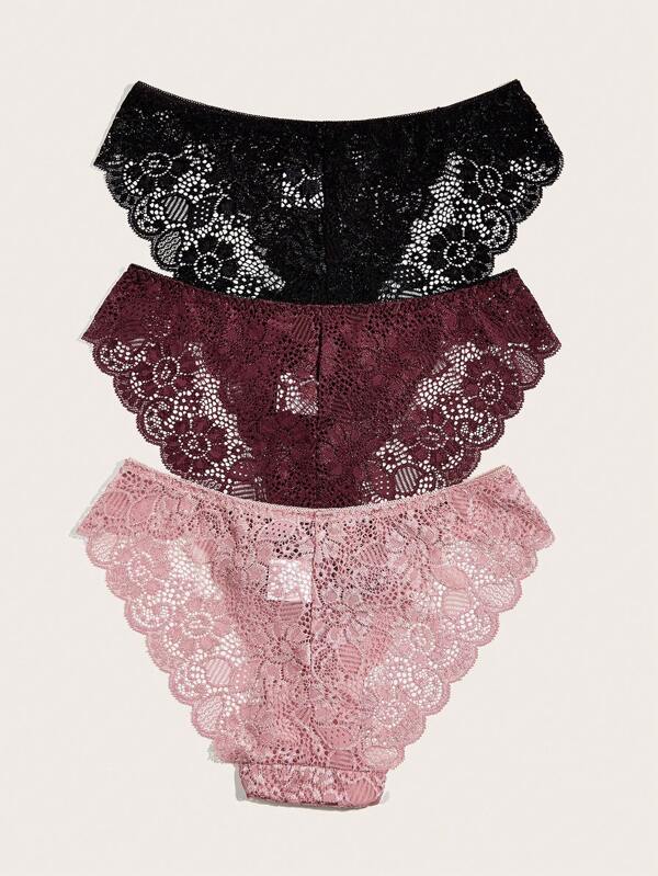 3pack Floral Lace Scallop Trim Panty Shein Usa