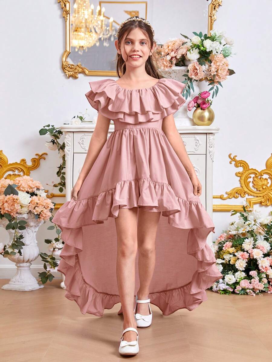 SHEIN Tween Girl Ruffle Trim High Low Hem Dress | SHEIN USA