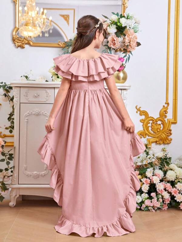 SHEIN Kids Nujoom Tween Girl Ruffle Trim High Low Hem Dress | SHEIN UK