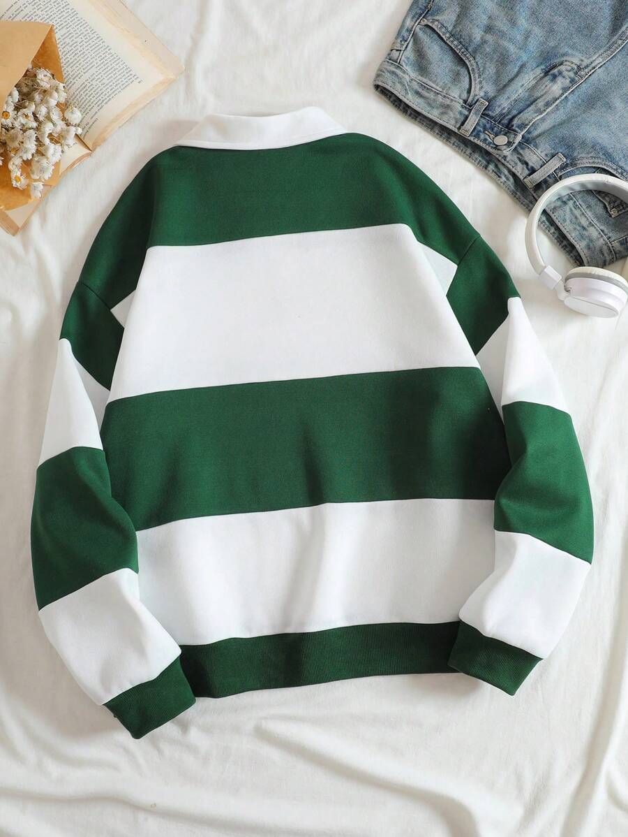 SHEIN EZwear Colourblock Letter Graphic Quarter Zip Drop Shoulder ...