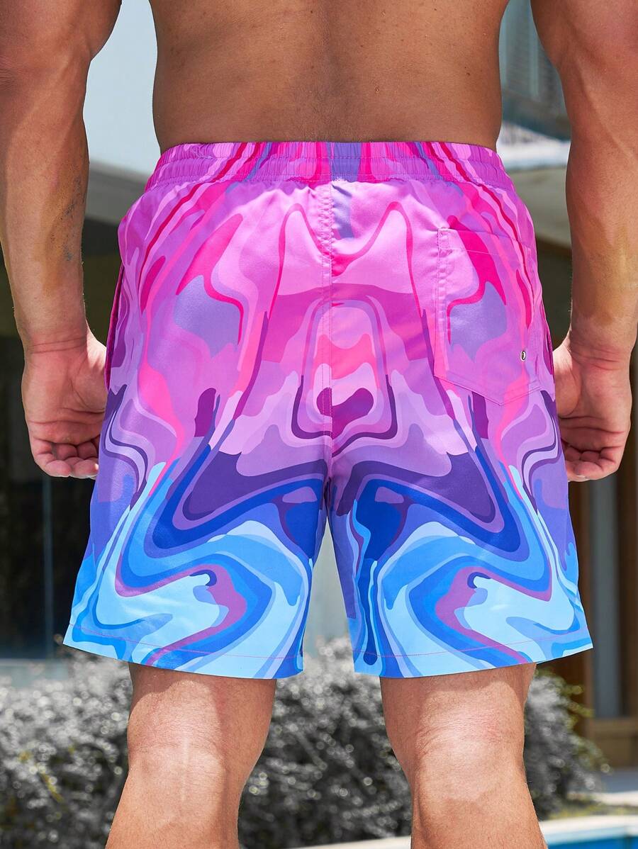 Manfinity Swimmode Men Allover Print Drawstring Waist Swim Trunks Shein Usa
