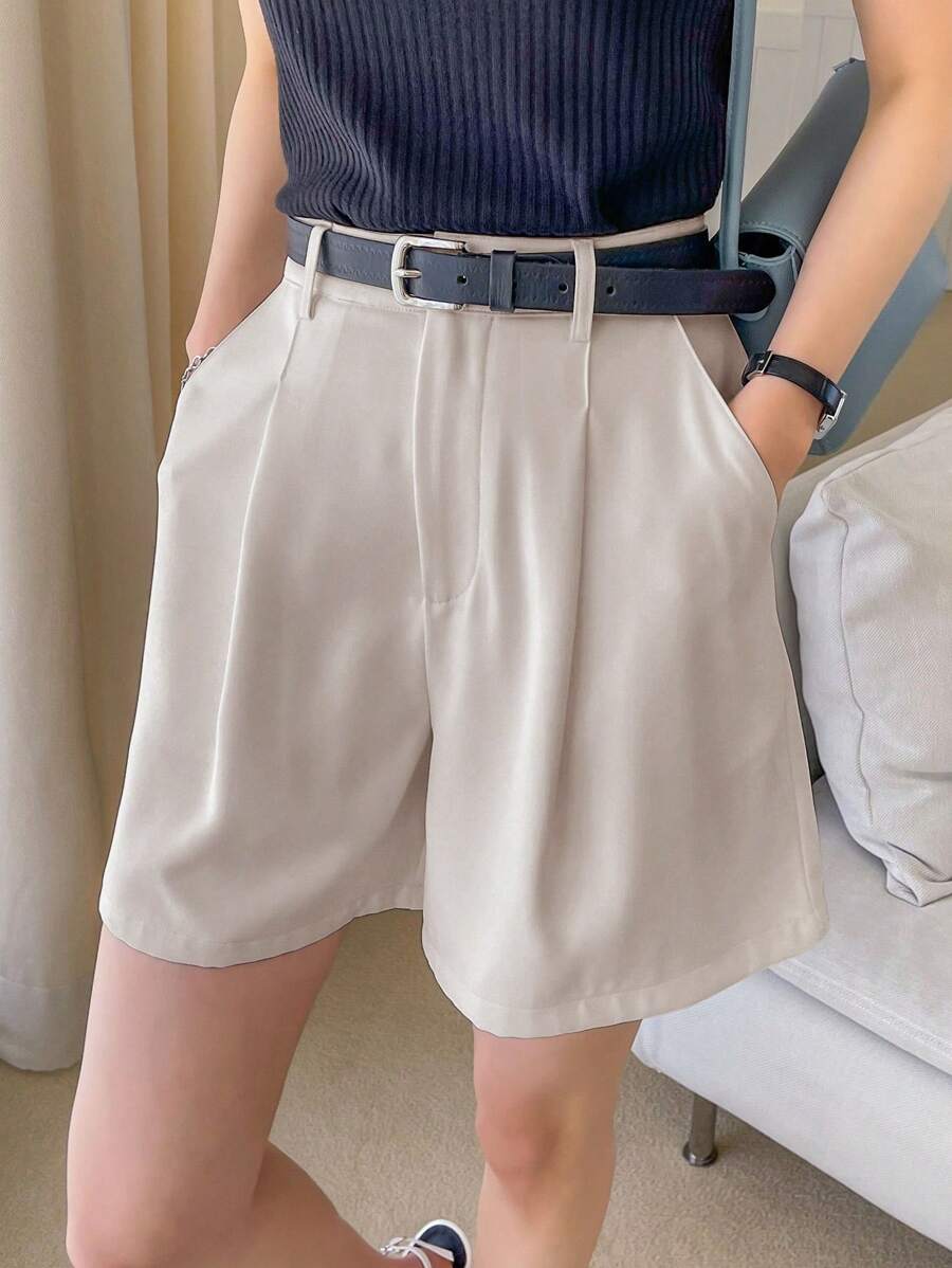 DAZY Slant Pocket Plicated Detail Wide Leg Shorts Without Belt | SHEIN USA