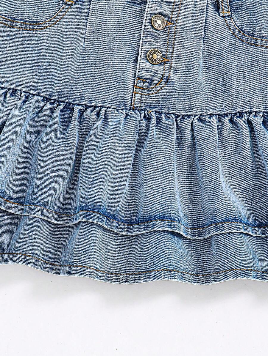 Teen Girls 1pc Button Front Ruffle Hem Denim Skirt | SHEIN USA