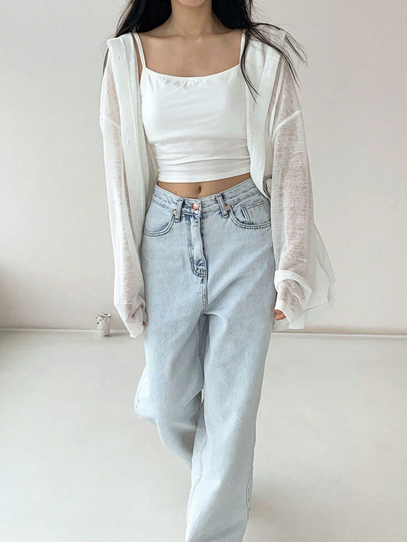 DAZY Solid Drop Shoulder Open Front Hooded Sweatshirt | SHEIN USA