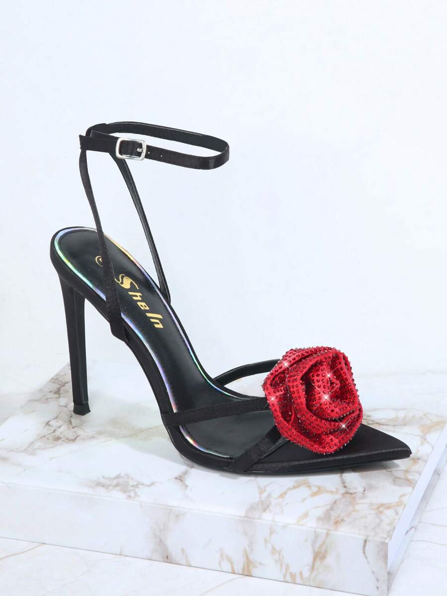 SHEIN SHUZIA Pointy Toe Rose Embellished High Heels | SHEIN USA