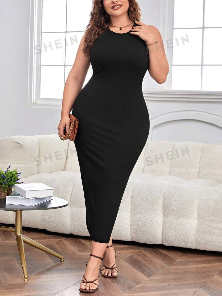 SHEIN CURVE+ Plus Size Women Summer Solid Color Sleeveless Dress | SHEIN USA