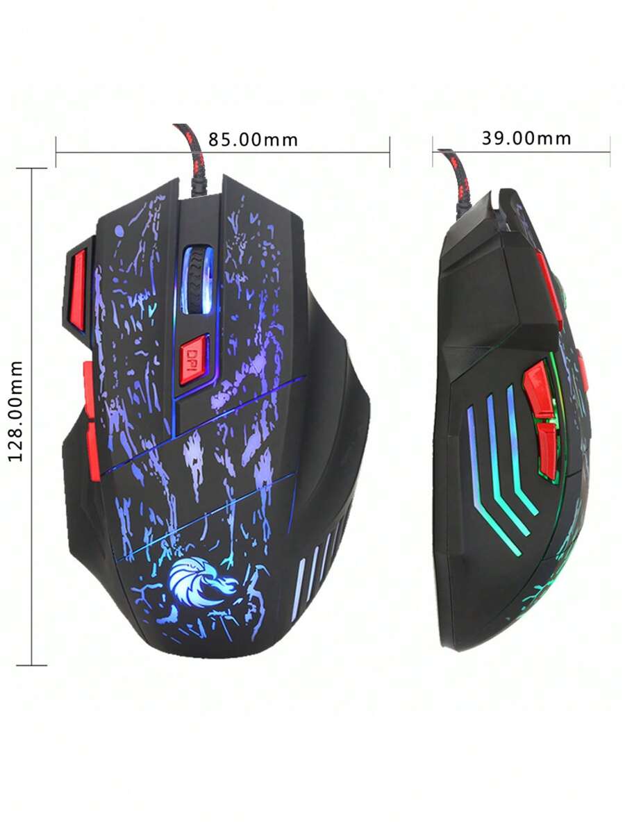 HXSJ HXSJ 1pc Usb Wired Led Optical Gaming Mouse With 3200dpi ...