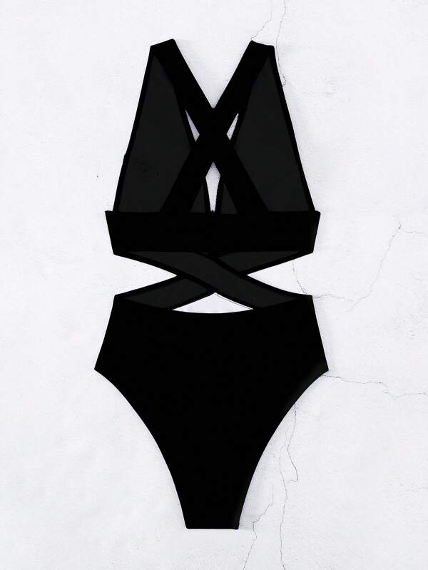 Cut Out Waist Plunging Neck Crisscross One Piece Swimsuit Shein Usa