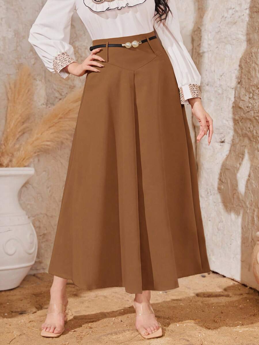 Modelyn Solid High Waist Skirt Without Belt Maxi Women Outfit | SHEIN USA