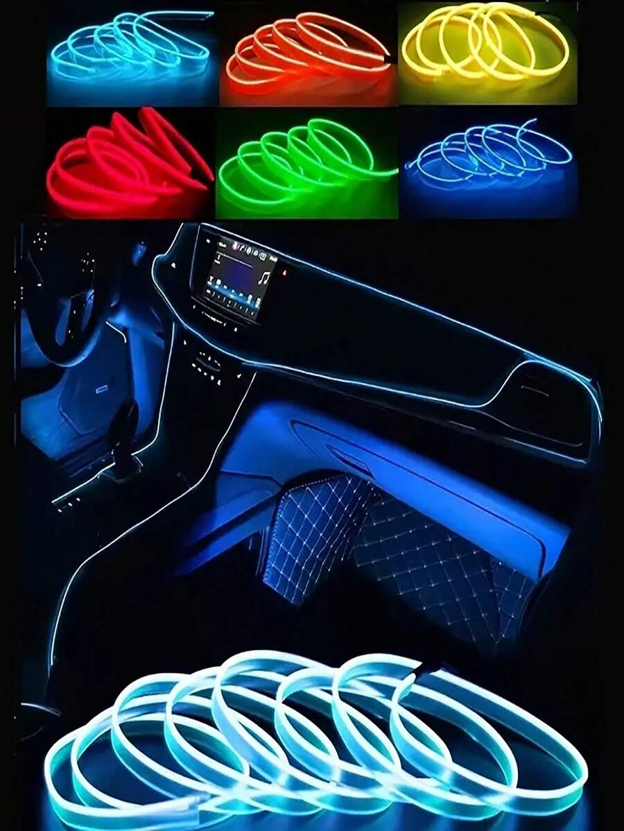 196.85 Inch Car Environment El Wire LED USB Flexible Neon Car Interior ...