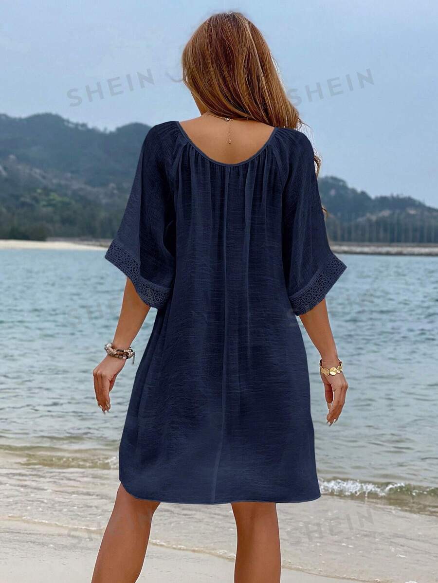 SHEIN VCAY Tassel Tie Neck Batwing Sleeve Cover Up Dress | SHEIN UK