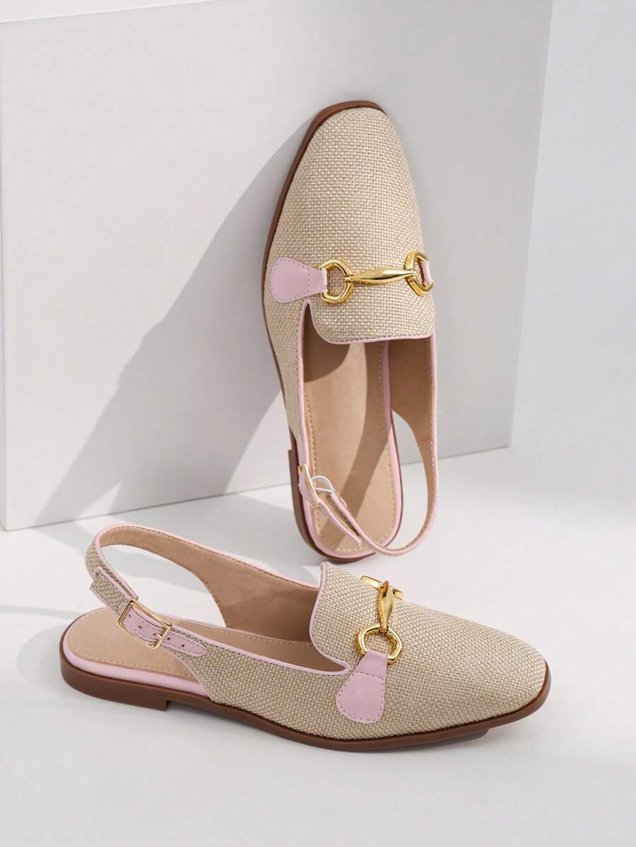 Ladies Color-Block Metallic Decor Flat Shoes, Women's Pink Flat Shoes ...