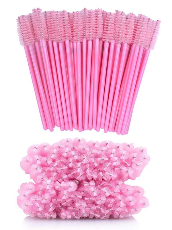 100Pcs Disposable Pink Eyelash Brush Mascara Wand Lash Eyebrow Spoolies ...