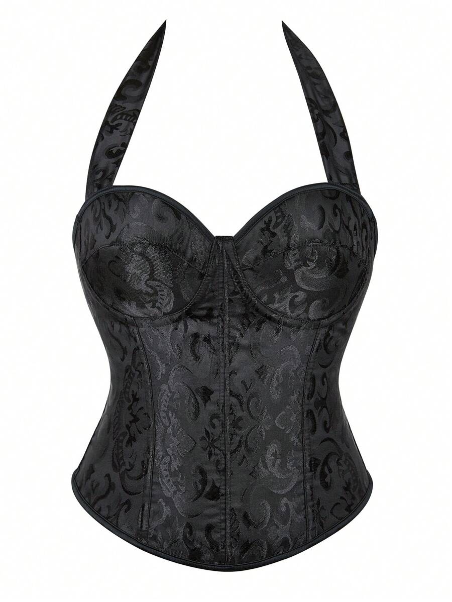 Scroll Pattern Halter Neck Backless Corset | SHEIN USA