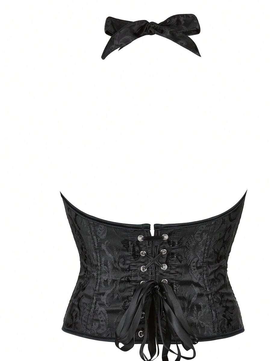 Scroll Pattern Halter Neck Backless Corset | SHEIN USA
