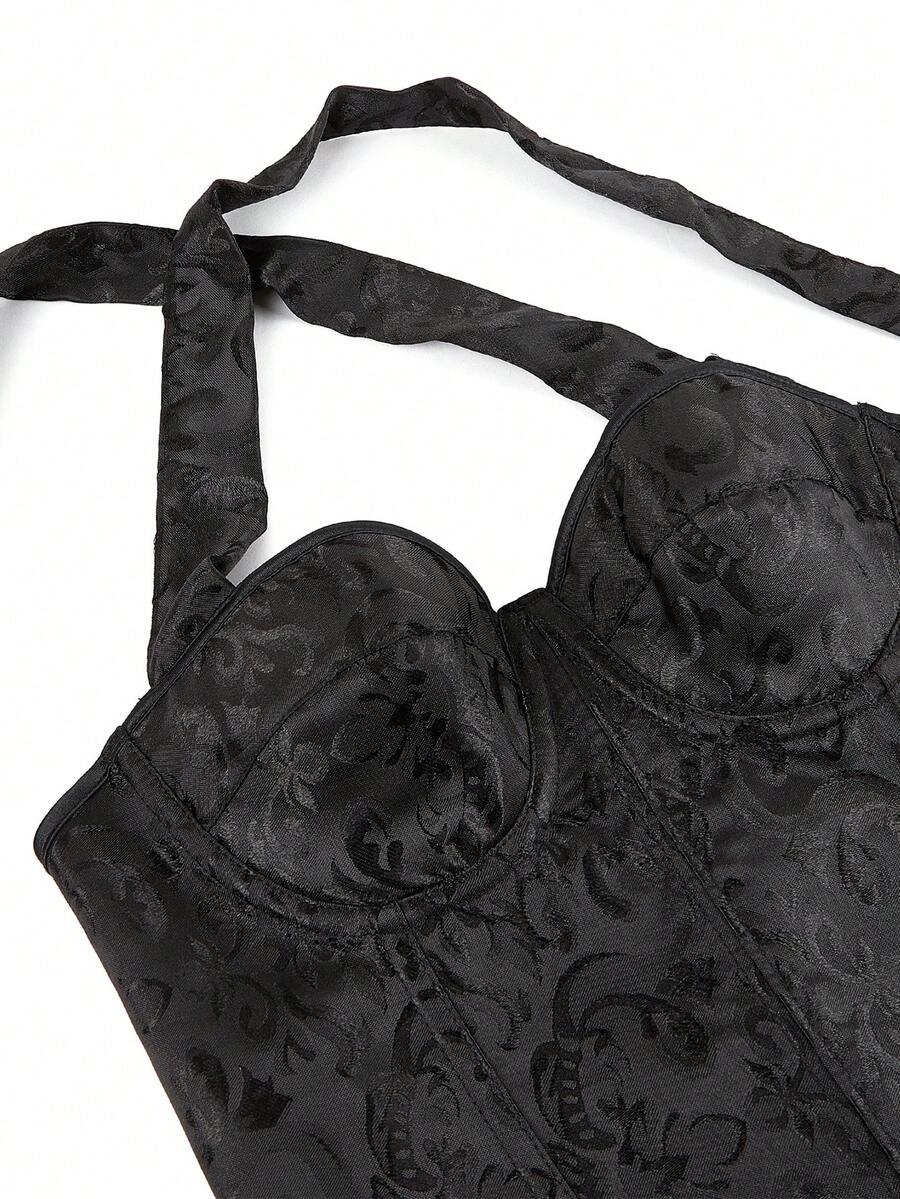 Scroll Pattern Halter Neck Backless Corset | SHEIN USA