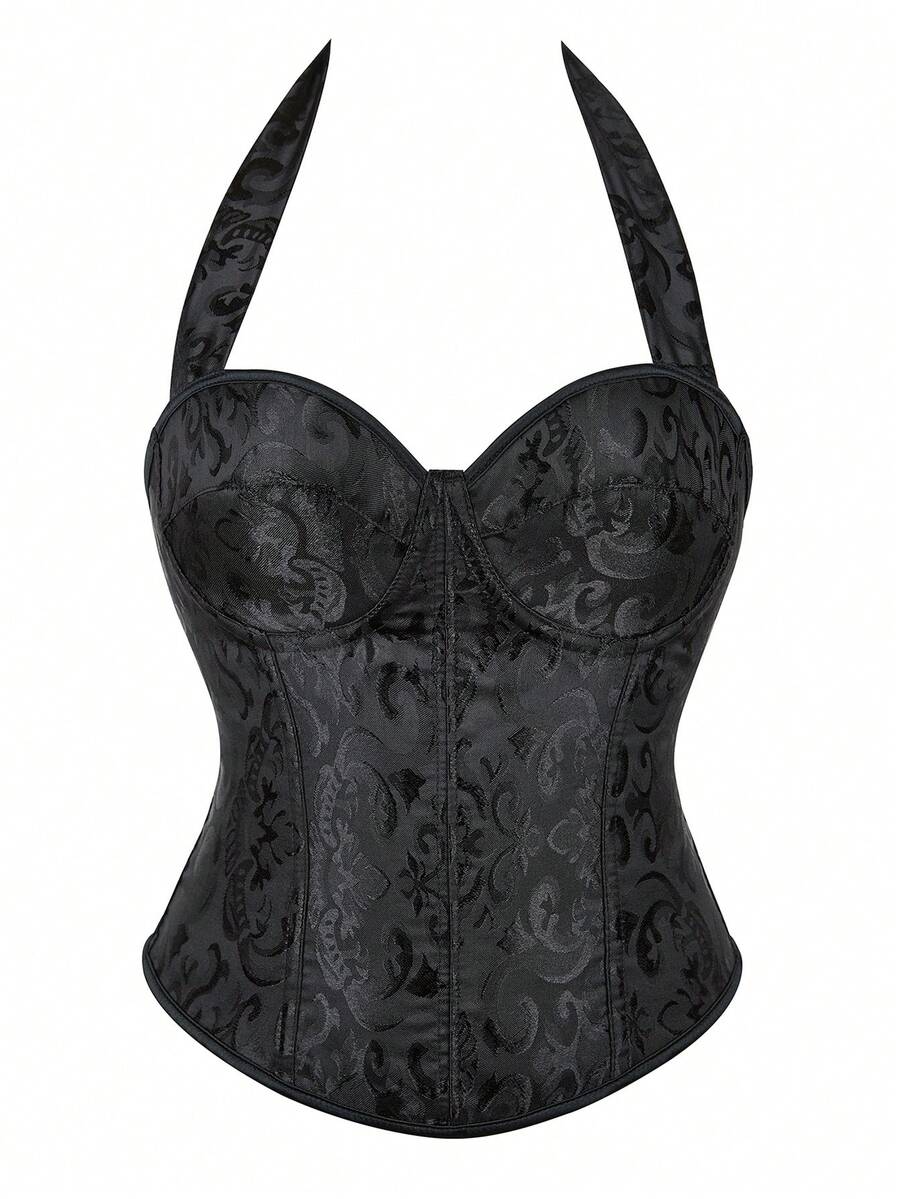 Scroll Pattern Halter Neck Backless Corset | SHEIN USA