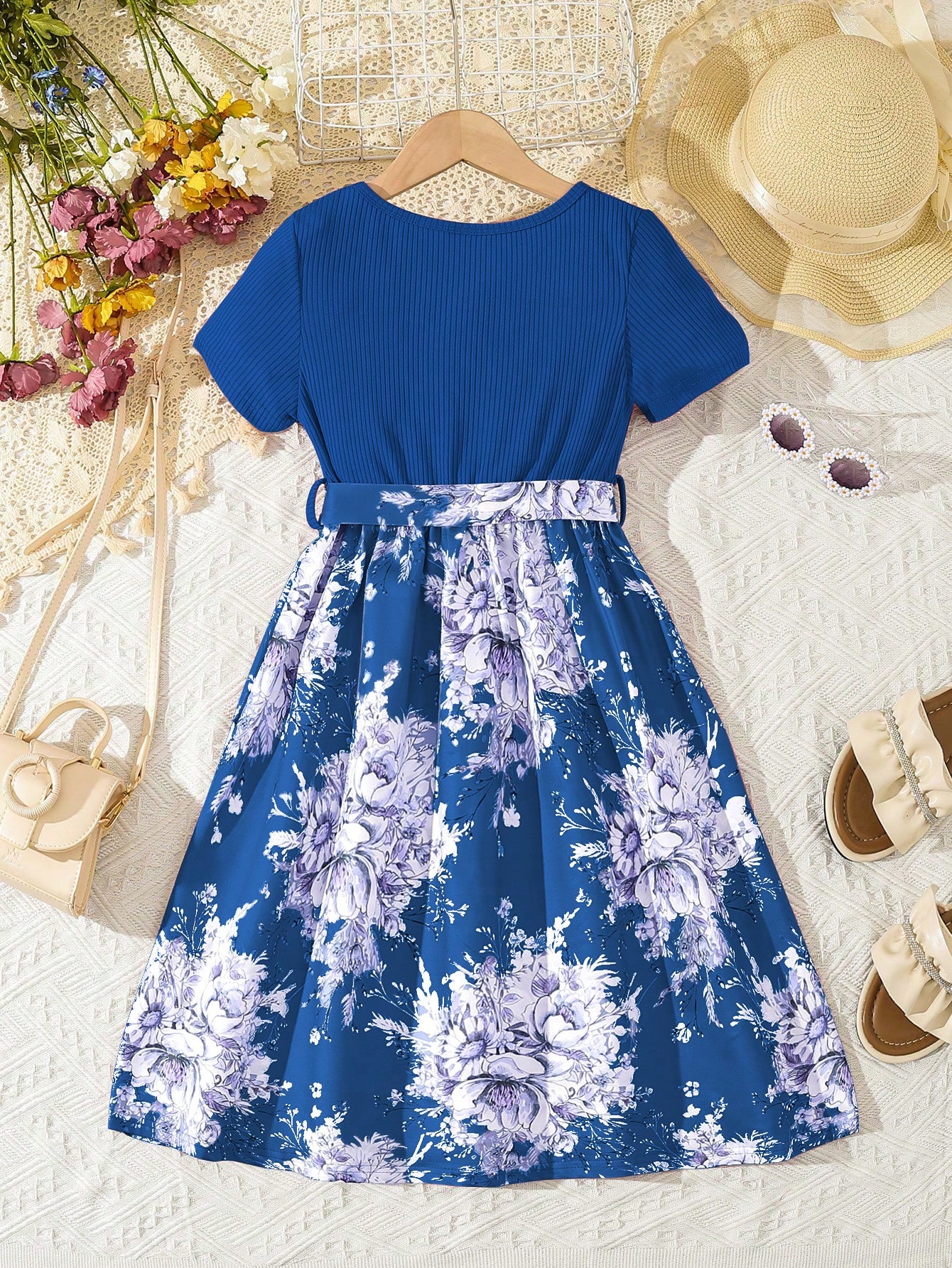 SHEIN Kids EVRYDAY Vestido largo con estampado floral y bloques de ...